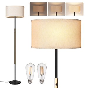 addlon Floor Lamps for Living Room, dimmable Floor lamp with 2 LED Bulbs, Super Large lampshade Modern Standing lamp, Bright Tall Floor lamp for Bedroom and Office (Adjustable Brightness) - Black