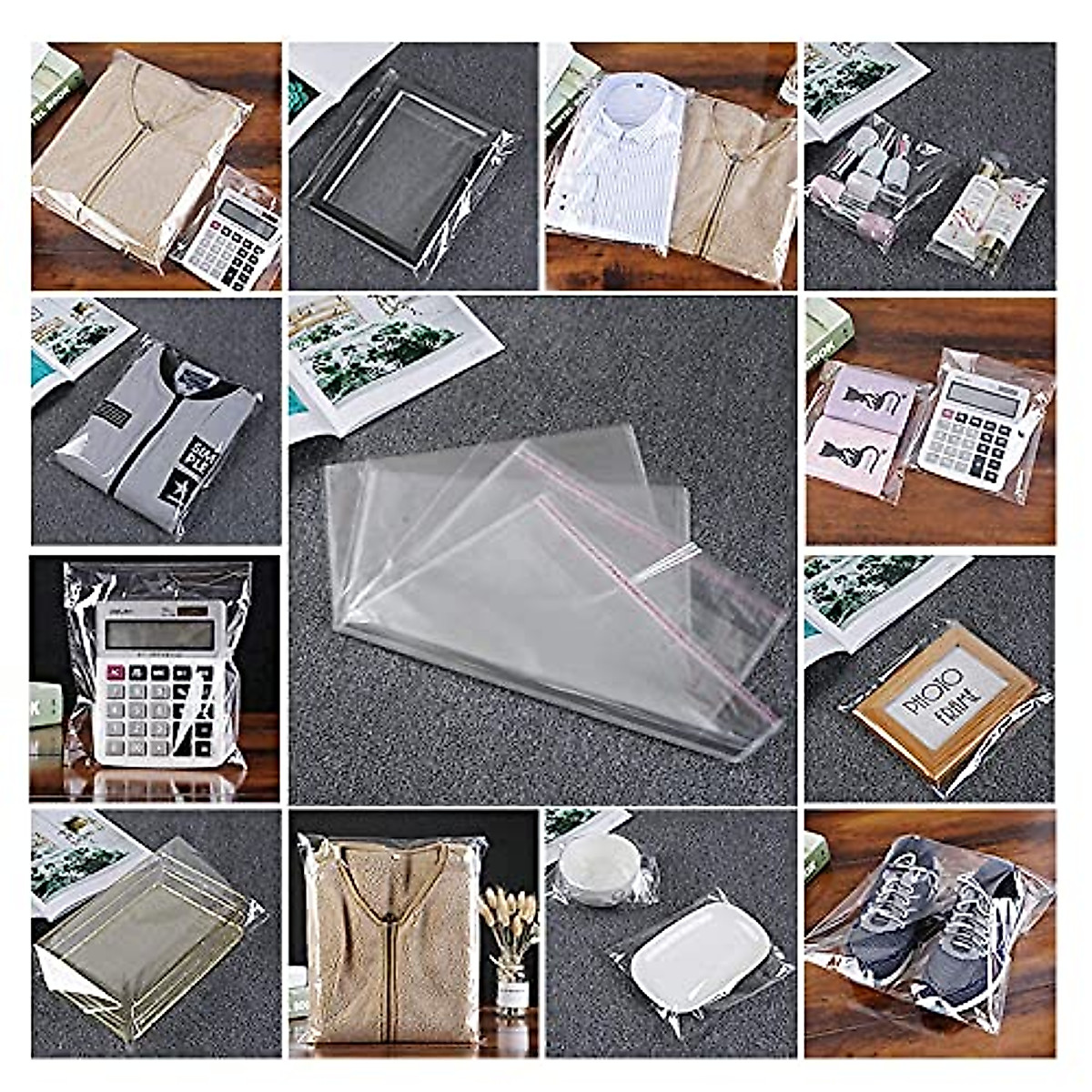 KnR Harmony Self Sealing Resealable Bags 12x18 200pcs Clear Adhesive Cello Bags Plastic Cellophane Bags for Apparel Clothing T-shirt Pants Storage Packaging 14 Sizes to Choose from