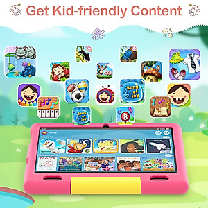 Kunleba Kids Tablet 10.1 Inch Andriod 11 Tablet for Kids Quad Core 32GB ROM 6000mAh Wi-Fi Bluetooth Tablets PC (Pink)