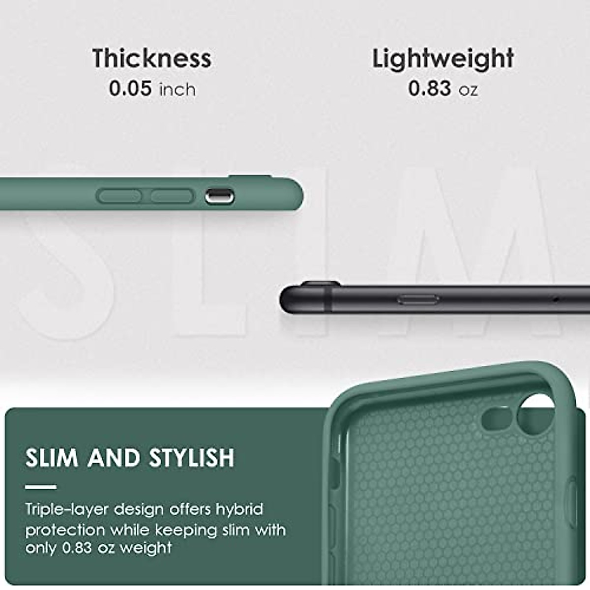 DTTOCASE for iPhone SE Case 2022/2020, iPhone 8 Case, iPhone 7 Case, Liquid Silicone Phone Case for iPhone SE 8 7 4.7 Inch, Colorful Silky-Soft Protective Cover for Girls Boys,and Women,Midnight Green