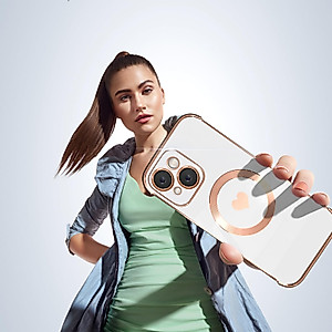 Rxuiael Magnetic Case for iPhone 13 Case for Women Girls Female [Compatible with MagSafe] Soft Luxury Love iPhone 13 Phone Case [ Four Raised Bumper Shockproof] 13 Cove White