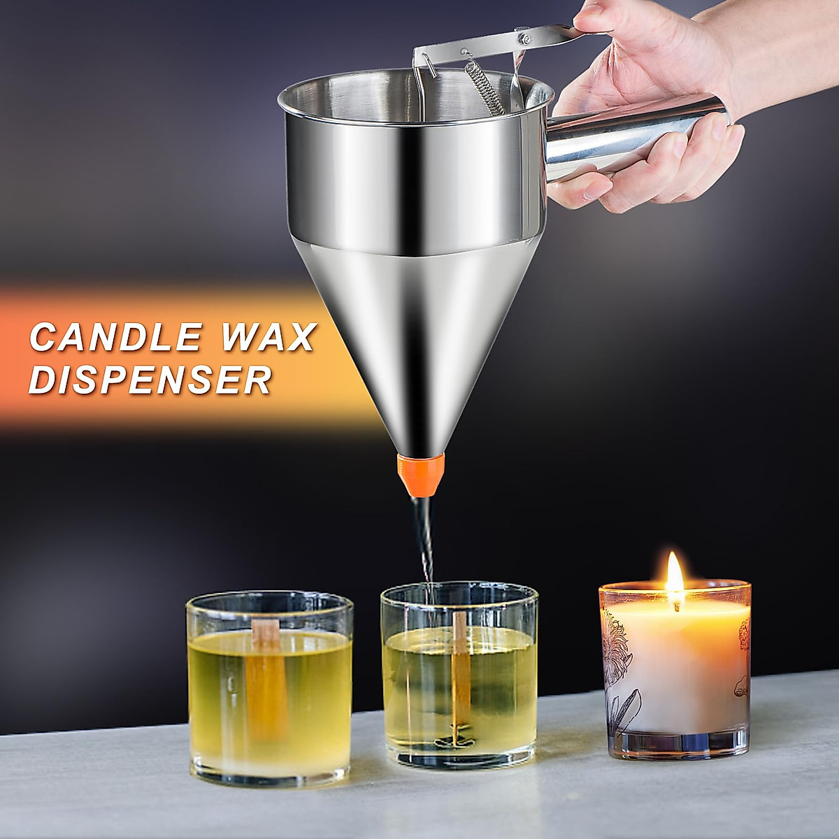 Shoxil 20oz Pancake Batter Dispenser, Multi-Caliber Stainless Steel Funnel Cake Dispenser with Stand Great for Pancakes, Cupcakes or Any Baked Goods