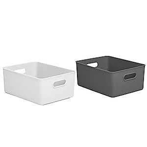 Superio Ribbed Plastic Storage Basket Organizer, Mist Blue and Grey, 15 Liter- Stackable Classic Closet Storage Bin for Shelf, Desk, Pantry- Store Toys, Clothes, Cosmetics,