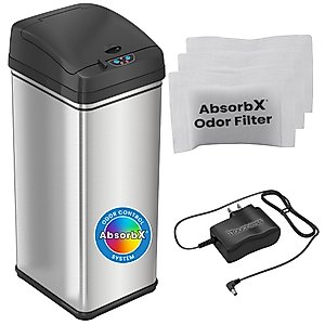 iTouchless Automatic Trash Can with AC Adapter and 3 Odor Filters, Big Lid Opening Touchless Sensor Kitchen Trash Bin, 13 Gallon, Stainless Steel