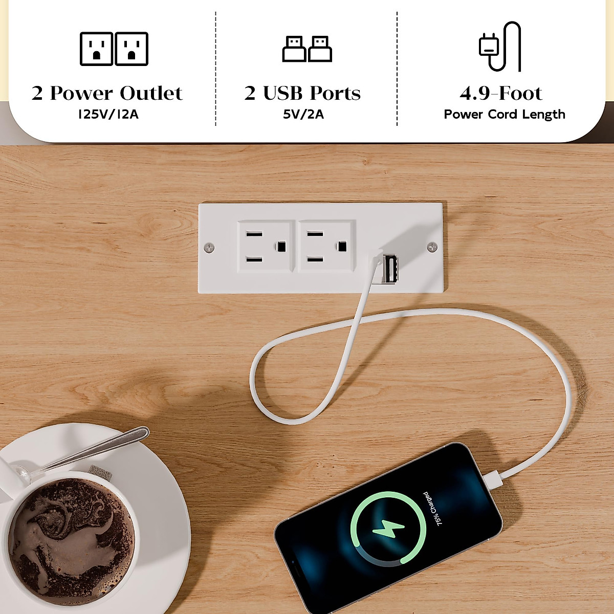 Betterhood Rattan Nightstand Set of 2, Boho Bedside Table with Drawer and Charging Station, Wooden Side Table for Bedroom, Dorm and Small Space, Natural