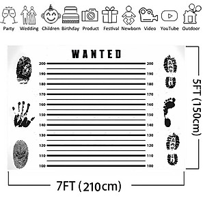 EMTOBT 7x5ft Detective Photography Backdrop Police Station Black Height Line Mugshot Suspect Fingerprint Clues Evidence Lead Register Mystical Party Background Photo Props BJDJEM0085