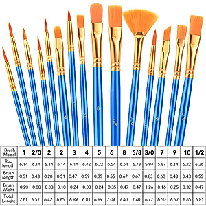 AROIC Acrylic Paint Brush Set, 240 pcs/ 16 PackNylon Hair Paint Brushes for All Purpose Oil Watercolor Face Body Rock Painting Artist, Small Paint Brush Kits for Kids Adult Drawing