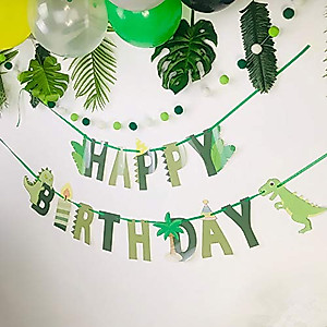 Dinosaur Banner Set Letter Card Dinosaur Theme Event Party Supplies Decoration Happy Birthday Banner for Kids Favorite Boy Gift (Green)