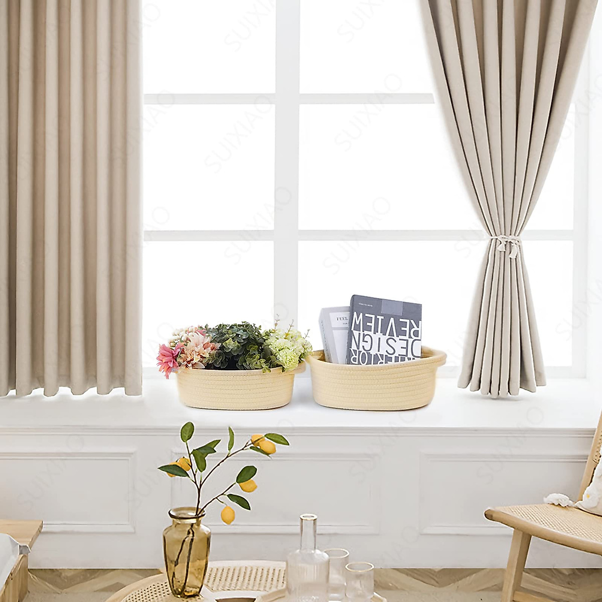 Sunla 5-Piece Storage Basket Set, Natural Rope Woven Baskets for Organizing & Storage, Nursery Storage Baskets, Cute Small Rope Basket Set for Clothes, Foods, Toys (Beige)