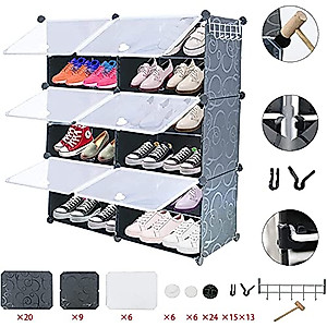 WerkWeit Portable Shoe Storage 6-Tier Shoes Rack 24 Pairs Plastic Cube Storage Tower Shelves for Storage Shoe Cabinet Shoe Rack for Entryway, Hallway and Closet for Shoes, Slippers, Boots Storage