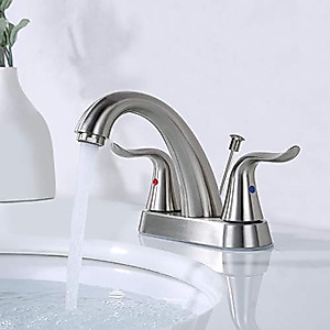 WOWOW Bathroom Faucet 2 Handle 4 Inch Centerset Bathroom Sink Faucet, Lead-Free Basin Mixer Tap with Lift Rod Drain Stopper, 2 Handle Centerset Lavatory Faucet Brushed Nickel Vanity Faucet
