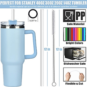 ALINK 12 Pack Color Replacement Straws for Stanley 40 oz 30 oz Tumbler, 12 in Long Reusable Plastic Straws for Stanley Cup Accessories, Half Gallon Jug, Plus 2 Brush