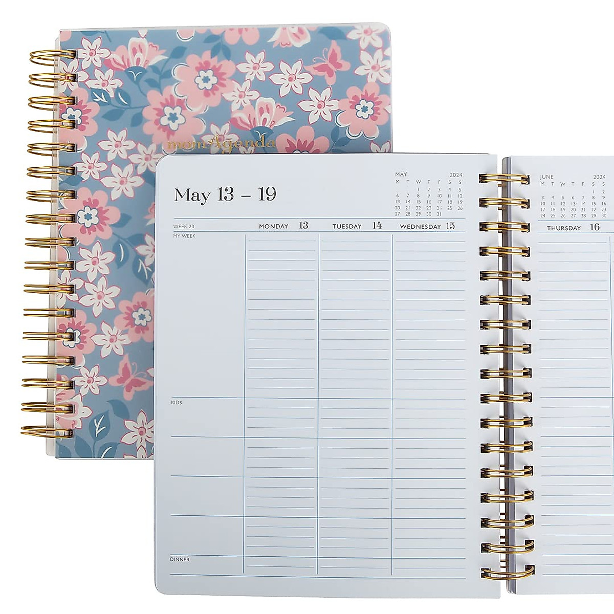 momAgenda Desktop 2024 Spiral Day Planner | July 2023 - December 2024 | Daily Monthly Unique Week-At-A-View Layout. (Botanical Garden)