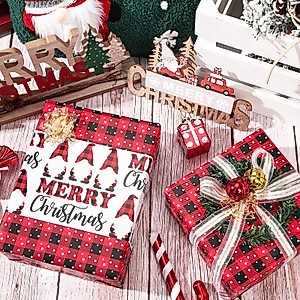 LeZakaa Reversible Christmas Wrapping Paper - Jumbo Roll - Gnome & Buffalo Plaid - 30 inches x 100 Feet (250 sq.ft.)