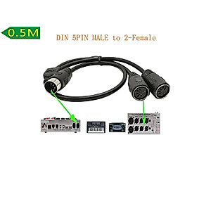SinLoon DIN 5-Pin Splitter Y Adapter MIDI Cable, MIDI 5 Pin Male to Dual 2 x DIN-5 Female Extension Audio Cable (D5P M-2F,0.5meter)