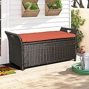 Ulax furniture Outdoor Storage Bench Rattan Style Deck Box w/Cushion