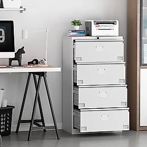 Petonline Metal Lateral Filing Cabinet for Home Office, 4 Drawer Lateral File Cabinet with Lock, Metal Horizontal File Cabinet with Card Slot, Lockable Storage File Cabinet for Hanging Letter/Legal