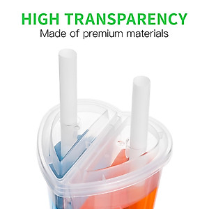 MILISTEN Heart- shaped Plastic Drink Cups with Lids, 20PCS Clear Double Enjoy Bubble Tea Cup Disposable Smoothie Coffee Mug Sharing Tumblers for Valentines Day Milk Tea Juice Champagne
