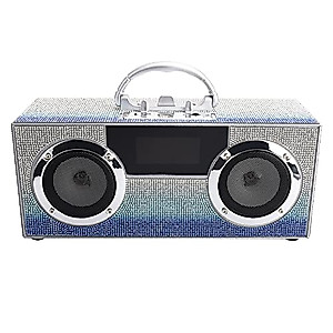 Wireless Express - Mini Boombox with LED Speakers – Retro Bluetooth Speaker w/Enhanced FM Radio - Perfect for Home and Outdoor (Blue Bling)