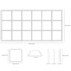 Yostrong 18 Tiles Interlocking Puzzle Foam Baby Play Mat with Straight Edges for Playing - EVA Babies Crawling Mat | Rubber Floor Work Out Mats for Home Gym. White, Black, Gray. YOC-ADLb18S18