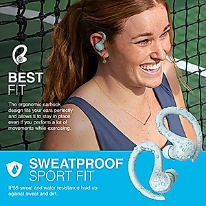 JLab Go Air Sport, Wireless Workout Earbuds Featuring C3 Clear Calling, Secure Earhook Sport Design, 32+ Hour Bluetooth Playtime, and 3 EQ Sound Settings (Light Blue)