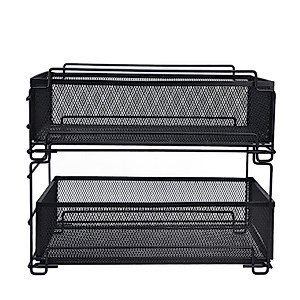 RIAAJ Kitchen Sink Shelf 2 Tier Metal Mesh Storage Baskets Organizer Kitchen Storage Drawer Basket Multilayer Kitchen Shelf Under Sink Drawer Large Capacity Storage Shelf Kitchen Sink Organizer