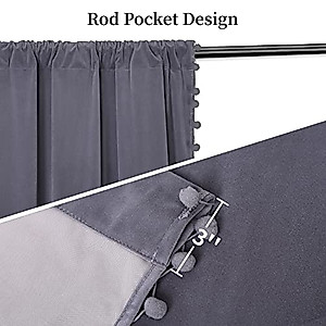 Haperlare Pom Pom Velvet Curtains 96 inches Long Heavy-Duty Room Darkening Velvet Drapes Thermal Insulated Home Decor Tasseled Window Treatment Set Panels for Living Room Bedroom, Grey, 2 Panels
