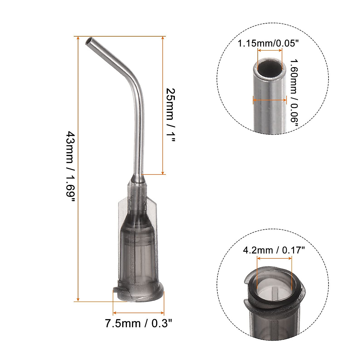 HARFINGTON 12pcs Blunt Tip Dispensing Needles, 16 Gauge 45 Degrees Bent Dispensing Tips 1" End Angled Dispenser Needle with Luer Elbow Blunt Needle for Oil or Glue Applicator, Gray