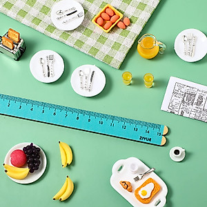 44 Pieces 1:12 Dollhouse Miniature Breakfast Kitchen Accessories Mini Toast Machine Bread Juice Milk Eggs Cups Fruits Plates Knife Fork Spoons for Dollhouse Kitchen Scene and Cake Topper Decor
