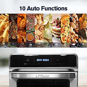 E-Macht Air Fryer Ovens Countertop, Convection Toaster Oven with 10 Cooking Functions, 6-Slice Toast &12-Inch Pizza Capacity, 6 Accessories Included, Auto Shut off, 24 Quart
