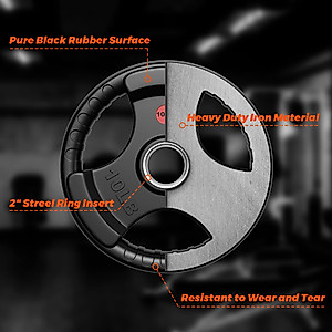 XDDIAS Rubber Weight Plates 2-Inch Olympic Grip Plate in Pairs or Single for Strength Training, Weightlifting and Bodybuilding in Home & Gym, Solid Cast Iron Weight Plates for Barbell, 10LB-45LB