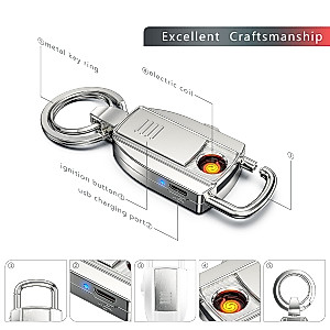 Electric USB Keychain Lighter Silver (Free 2 Tungsten Coil)