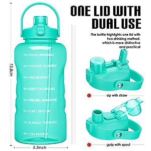 HydroPal 1 Gallon Water Bottles with Straw, 128 oz / 3.8L Water Bottle BPA Free Innovative 2-IN-1 Lid Gym Bottle with Times to Drink Motivational, Large for Sports Fitness Camping Water Jug One Gallon