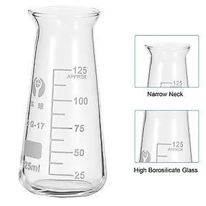 PATIKIL Erlenmeyer Flask, 6 Pcs 125ml 4.13oz Narrow Mouth Graduated Flasks Borosilicate Glass with Printed Graduation for Lab Experiment Chemistry Science Study