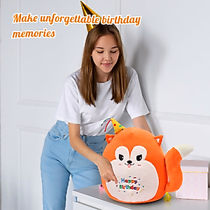 Easfan 12’’ Birthday Fox Plush Pillow Soft Fox Plush Toy Cute Fox Stuffed Animal Home Room Decoration Birthday Gifts for Kids Adults, Orange