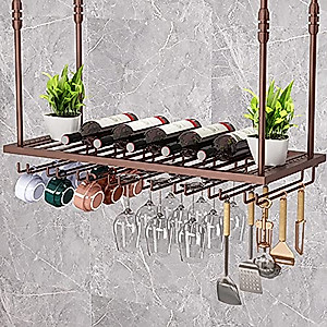 European Style Goblet Wine Rack, Hanging Wine Holder, Creative Bar Counter Wine Glass Wine Storage Shelf, Upside Down Hotel Iron Art High-end Wine Cabinet, Height-Adjustable Wine H
