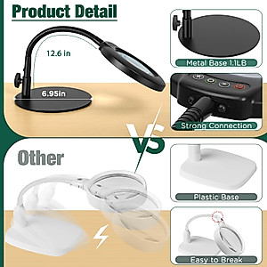 Drdefi 8X Magnifying Glass with Light and Stand, 5 Color Modes Stepless Dimmable Flexible Gooseneck Magnifying Desk Lamp, LED Lighted Magnifier Hands Free for Craft Reading Painting Close Work Hobby