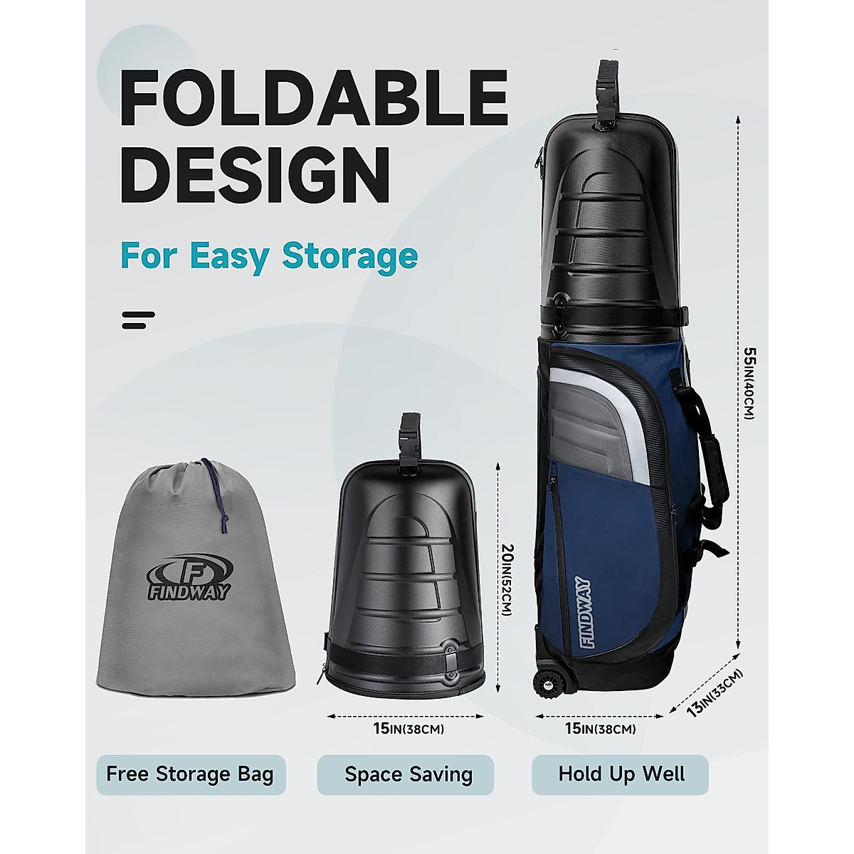 Findway Golf Travel Bags for Airlines with Wheels and ABS Hard Case Top, Protect Your Clubs, Waterproof 1680D Oxford Fabric and Oversize Tank Wheels, Lightweight and Easy to Maneuver