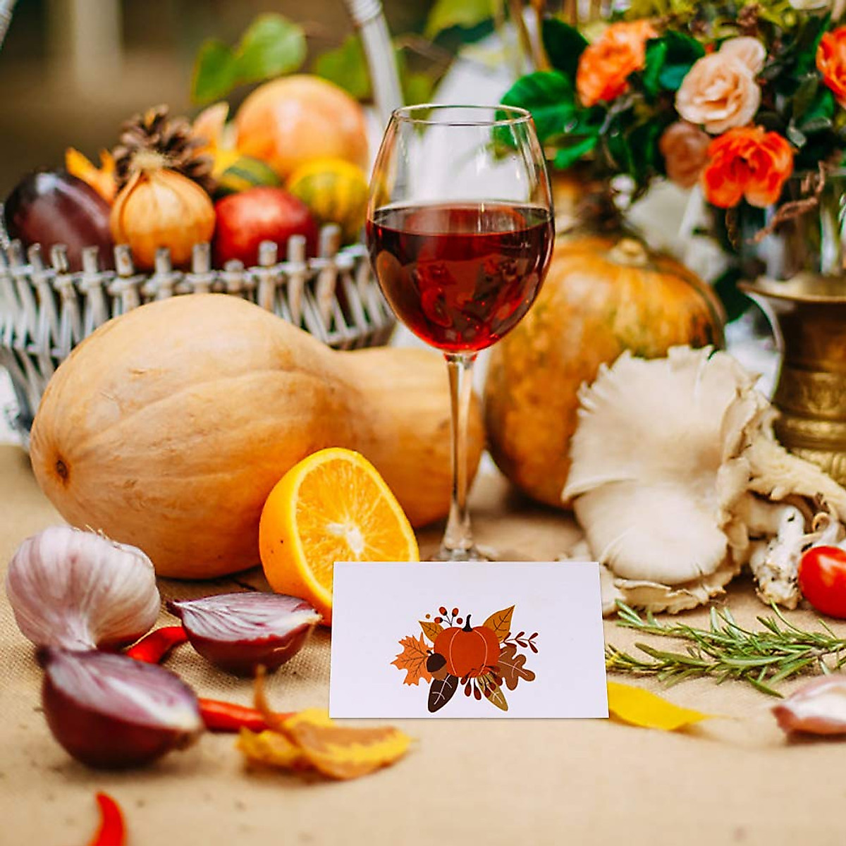 SICOHOME Fall Harvest Place Cards - 50 Packs Thanksgiving Name Cards for Table Setting Small Paper Tent Cards Pumpkin Table Place Cards Wedding