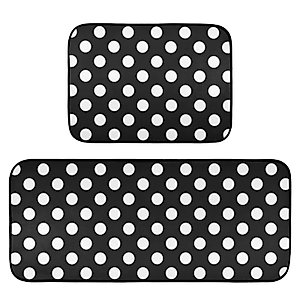 CaTaKu Kitchen Area Rug 2 Piece Set Polka Dot Black and White Polyester Non-Slip Floor Rug Runner Washable Carpet Mat Comfort Standing Mat for Kitchen Home Decorative