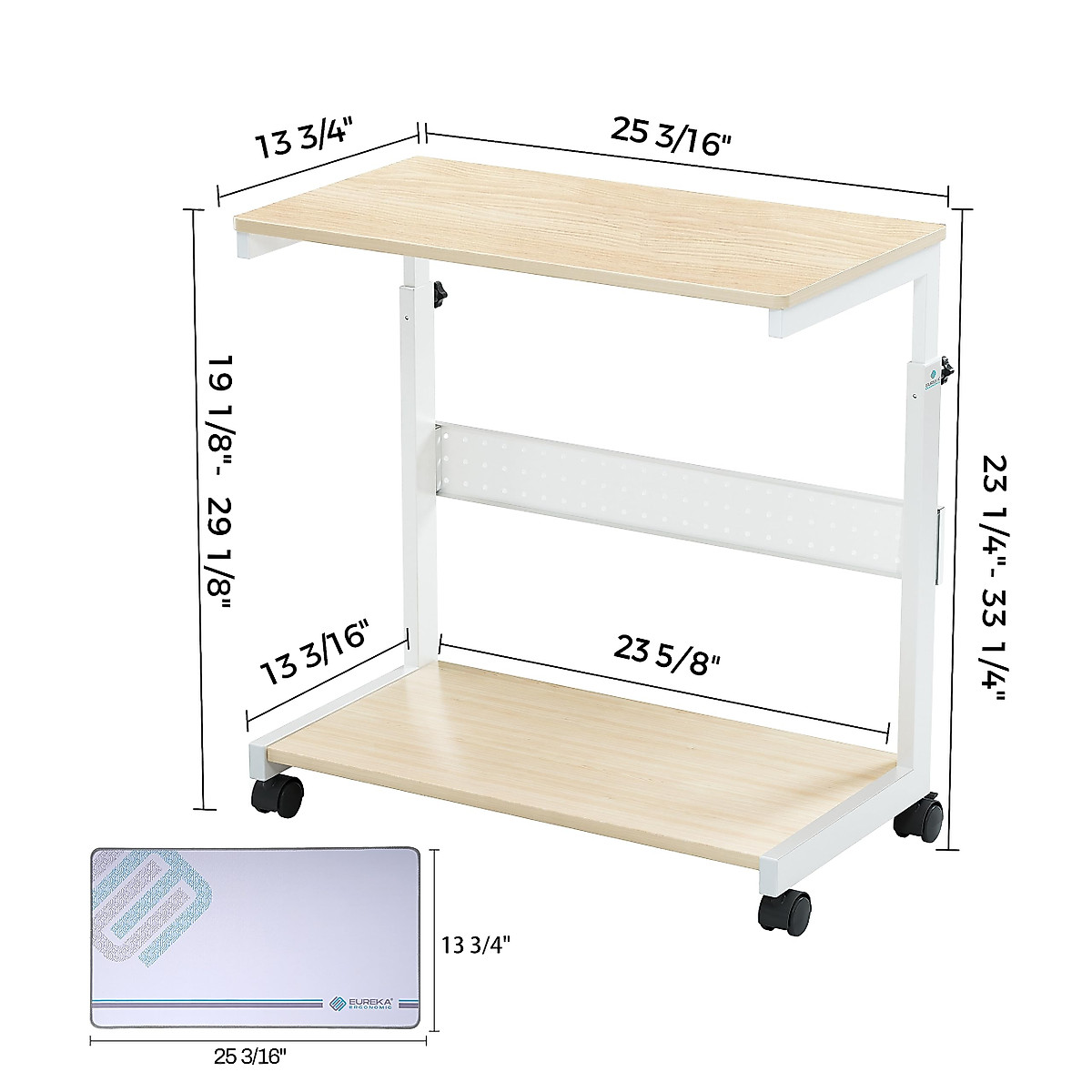 EUREKA ERGONOMIC Computer Tower Stand, Height Adjustable PC Stand,2-Tier ATX-Case CPU Holder Home Office Gaming Accessories with Rolling Wheels & Mouse Pad,Maple