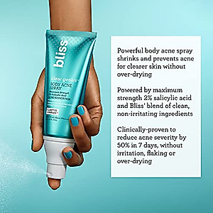 Bliss Clear Genius Body Acne Spray - 3.5 Fl Oz - Maximum Strength 2% Salicylic Acid & Niacinamide - Targets Body Acne & Prevents Future Breakouts - Post Workout - Clean - Vegan & Cruelty-Free