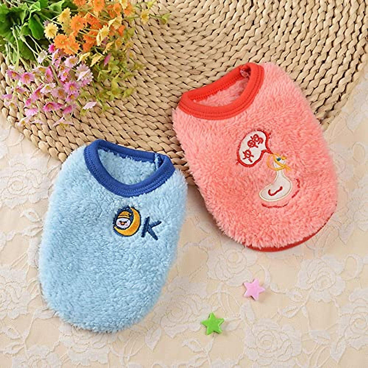 Dog Sweaters,Small Dogs Boy Girl Winter Warm Cute Sweaters,Warm Soft Flannel Pet Clothes(XXS-Lace Rabbit)