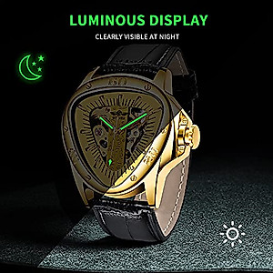 BOSNI Triangle Men Mechanical Wristwatches Luxury Golden Dial Automatic Watch Men Skeleton Wrist Watches