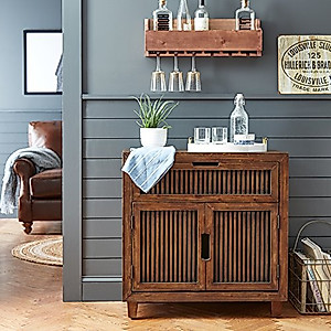 Amazon Brand – Stone & Beam Modern Wall Mounted Bottle Rack with Wine Glass Storage- 24 x 5 x 7.75 Inch, Rustic Wood