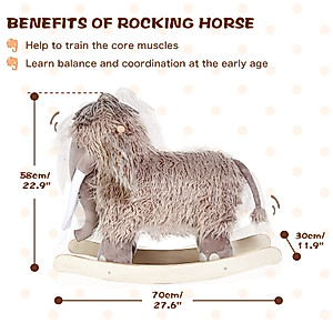 labebe - Plush Rocking Horse, Mammoth Rocker, Stuffed Rocker Toy for Child 1-3 Year Old, Kid Ride On Toy Wooden, Rocking Animal for Infant/Toddler Girl&Boy, Nursery Birthday Gift
