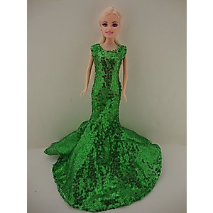 Awe Inspiring Green Sequined Mermaid Gown Made to Fit Barbie Doll
