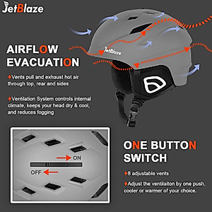 JetBlaze Ski Helmet, Snow Sports Helmet, Snowboard Helmet for Men Women Youth (Gray, M)