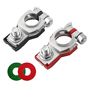 AUCELI Battery Terminal Connector, Top Post Battery Cable Terminal Clamp Set, Positive and Negative 1 Pair with 2 Washers, Good Contact Corrosion Resistance Car Accessories for SUV Van Motorcycle