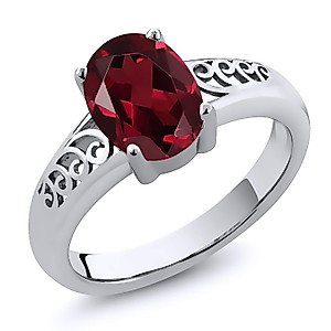 Gem Stone King 925 Sterling Silver Oval Red Rhodolite Garnet Women Ring (2.00 Cttw, Gemstone Birthstone, Available In Size 5, 6, 7, 8, 9)